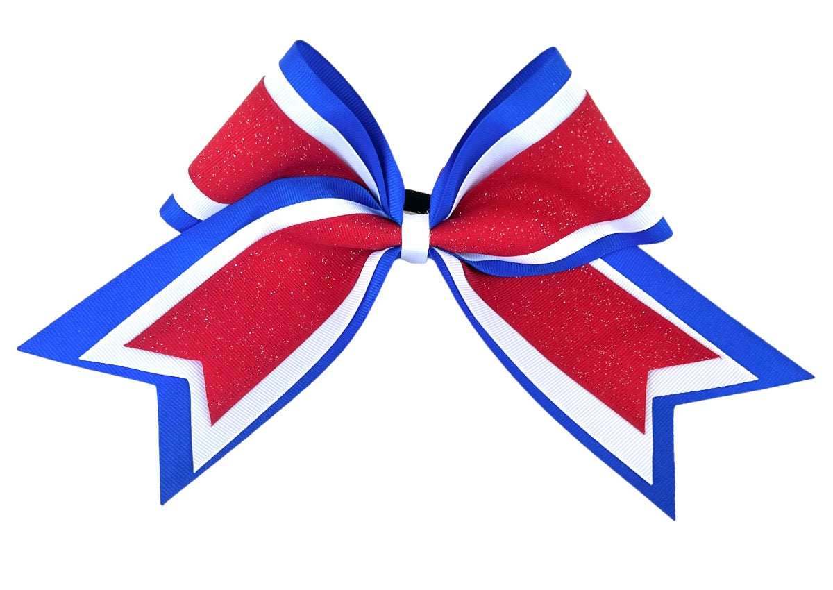 Elite Hair Bows: Triple Ribbon Layered Cheer Hair Bow - Blue, White, R ...